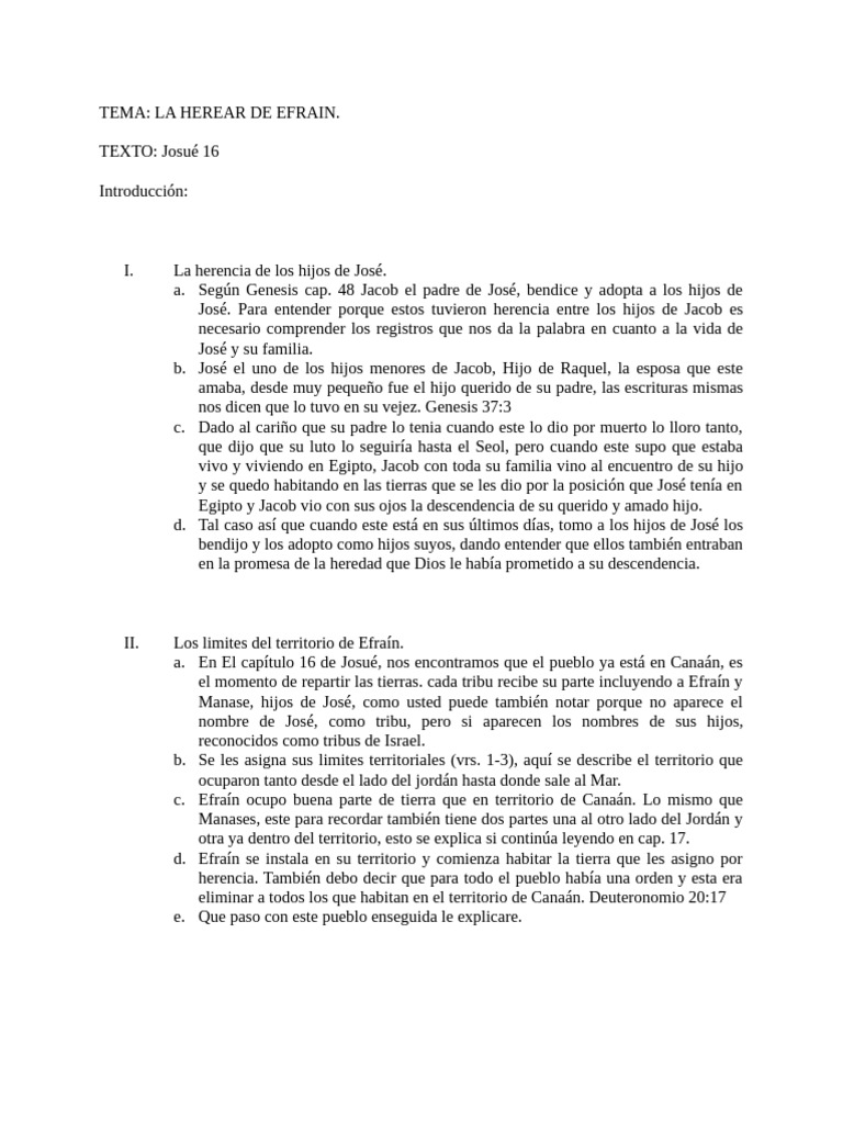 Herencia de los hijos de José en Efraín | PDF | Jacob | Canaán