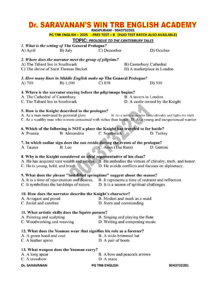 Dr. Saravanan's Win Test 8 QUESTIONS - 1 | PDF
