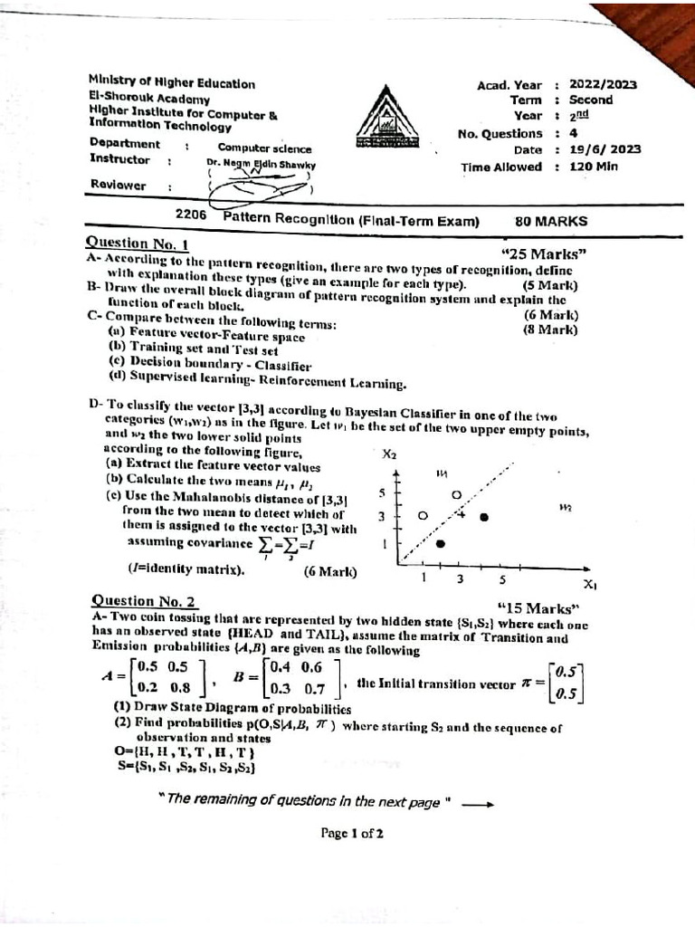 Pattern Recognition Final 23 | PDF