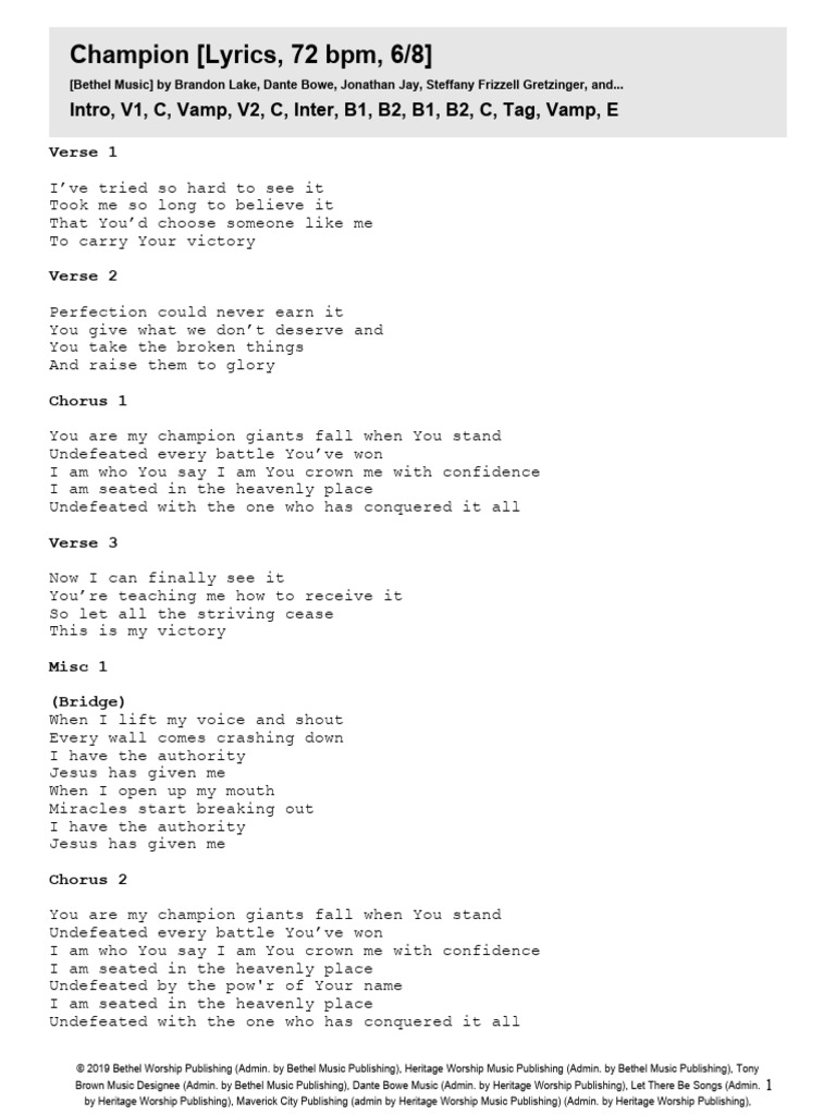 Champion Lyrics by Dante Bowe | PDF