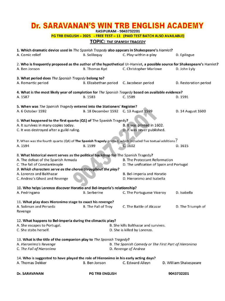 Dr. Saravanan's Win Test 11 | PDF