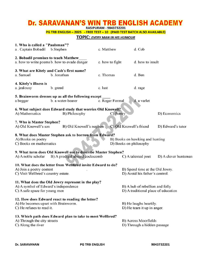 Dr. Saravanan's Win Test 10 | PDF