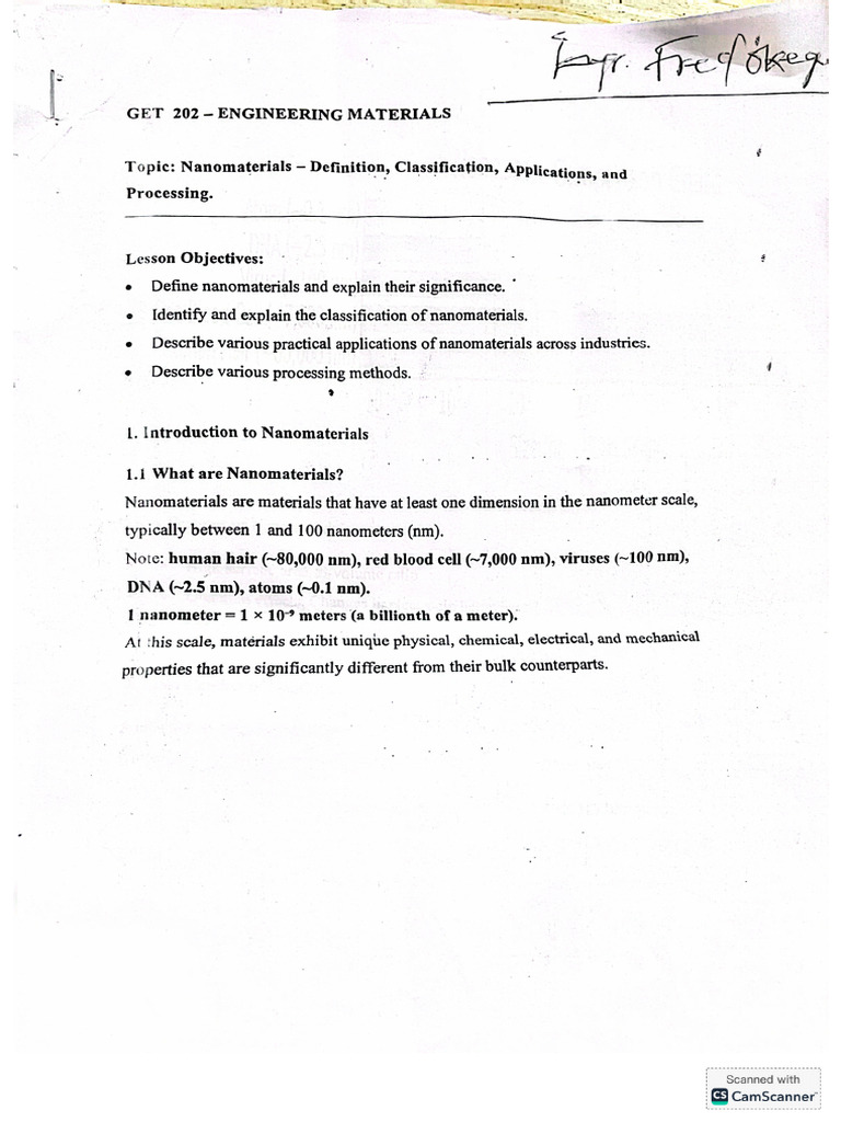 Get 202 Class On Nanomaterials | PDF