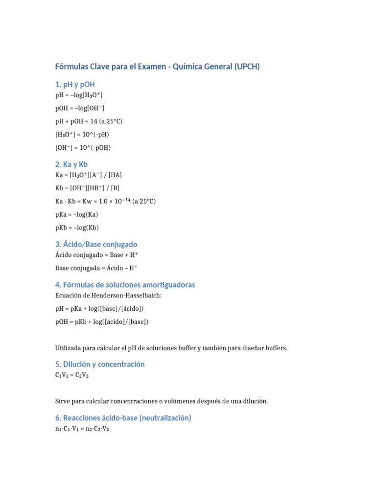 Formulas Clave Quimica | PDF