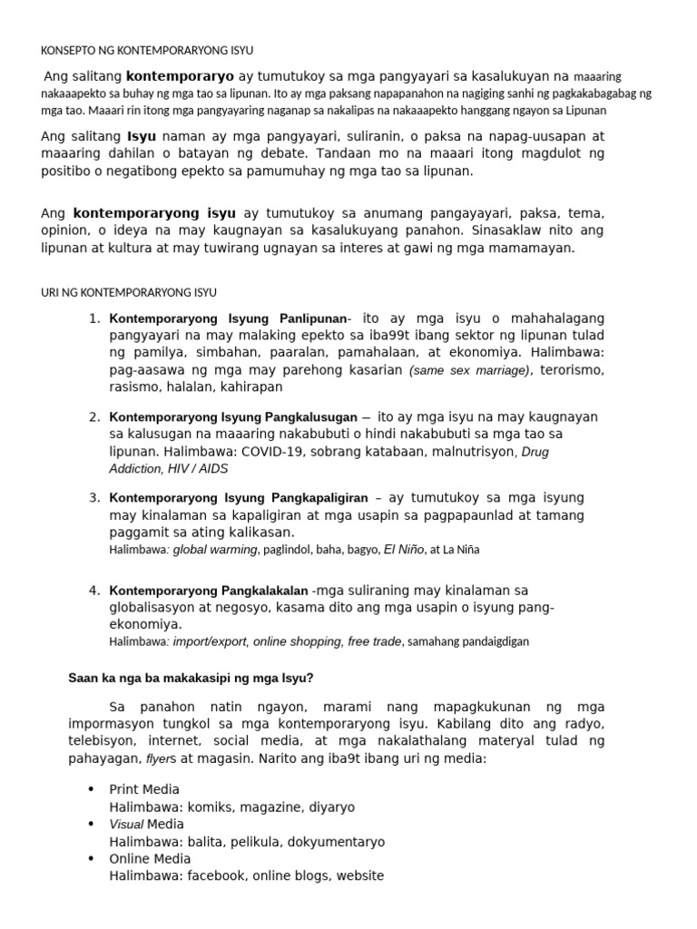Lecture Ap10 1stqt Konsepto NG Kontemporaryong Isyu | PDF