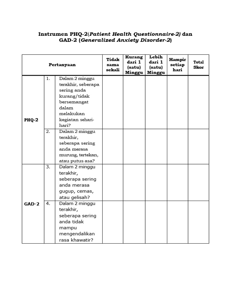 Form Instrumen PHQ Dan GAD Pasien | PDF