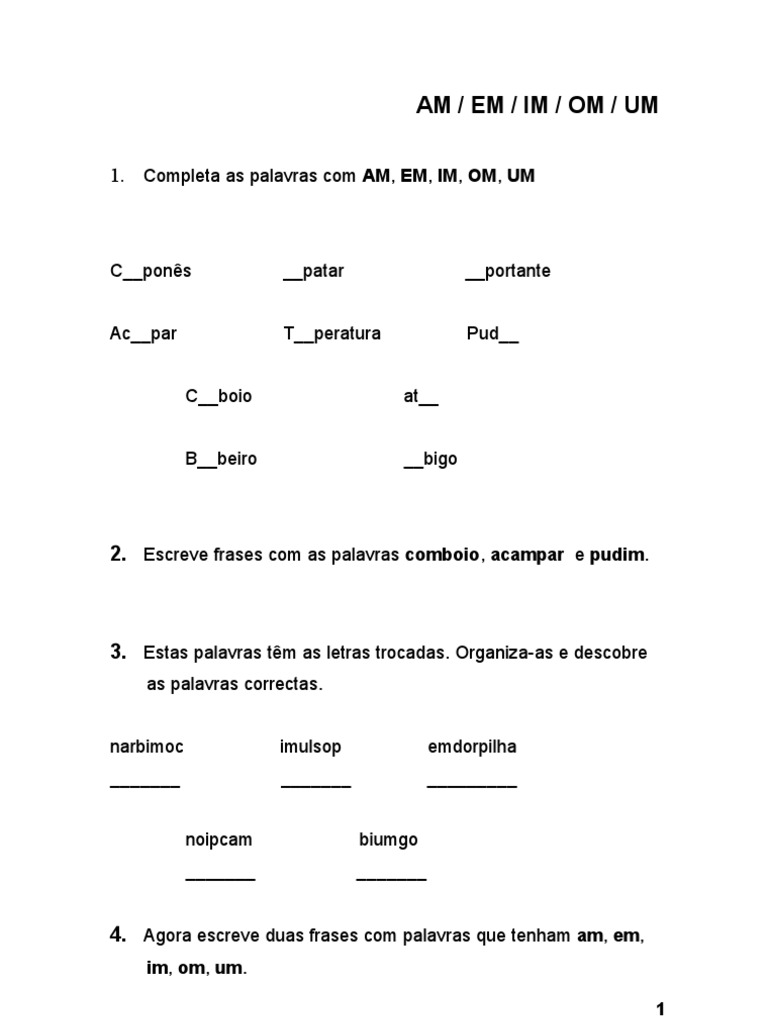 Am em Im Om Um | PDF | Artes Linguísticas e Disciplina