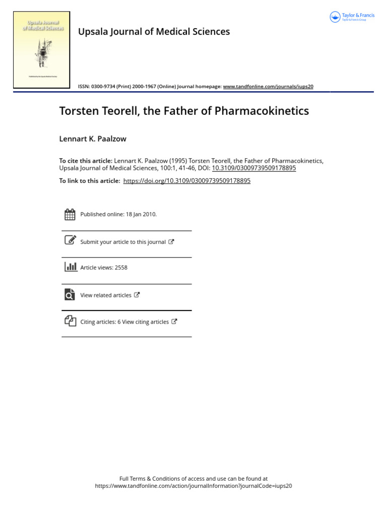 Torsten Teorell The Father of Pharmacokinetics | PDF | Health Sciences ...
