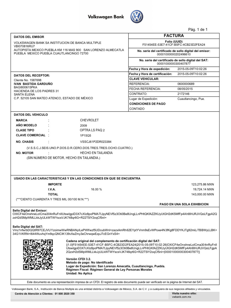 Factura PARA REFACTURA OPTRA 2009vw 3 | PDF | Vehículos terrestres | Industria automotriz