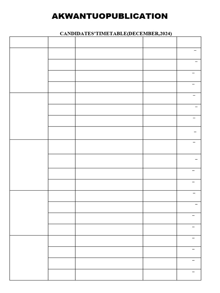 Grade 12 First Term Exam Timetable 2024 | PDF