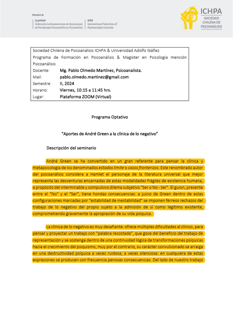 Aportes de André Green en Psicoanálisis | PDF | Psicoanálisis | Sicología