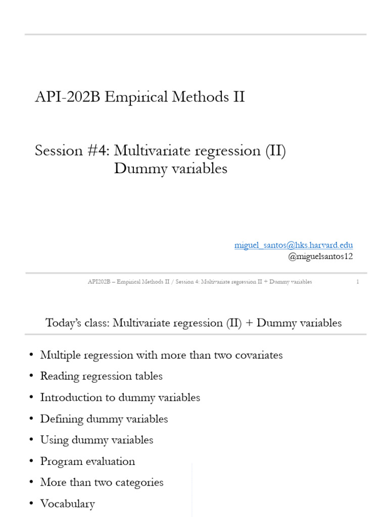 Class 4 Multivariate II Dummy Variables1 | PDF | Linear Regression | Multicollinearity