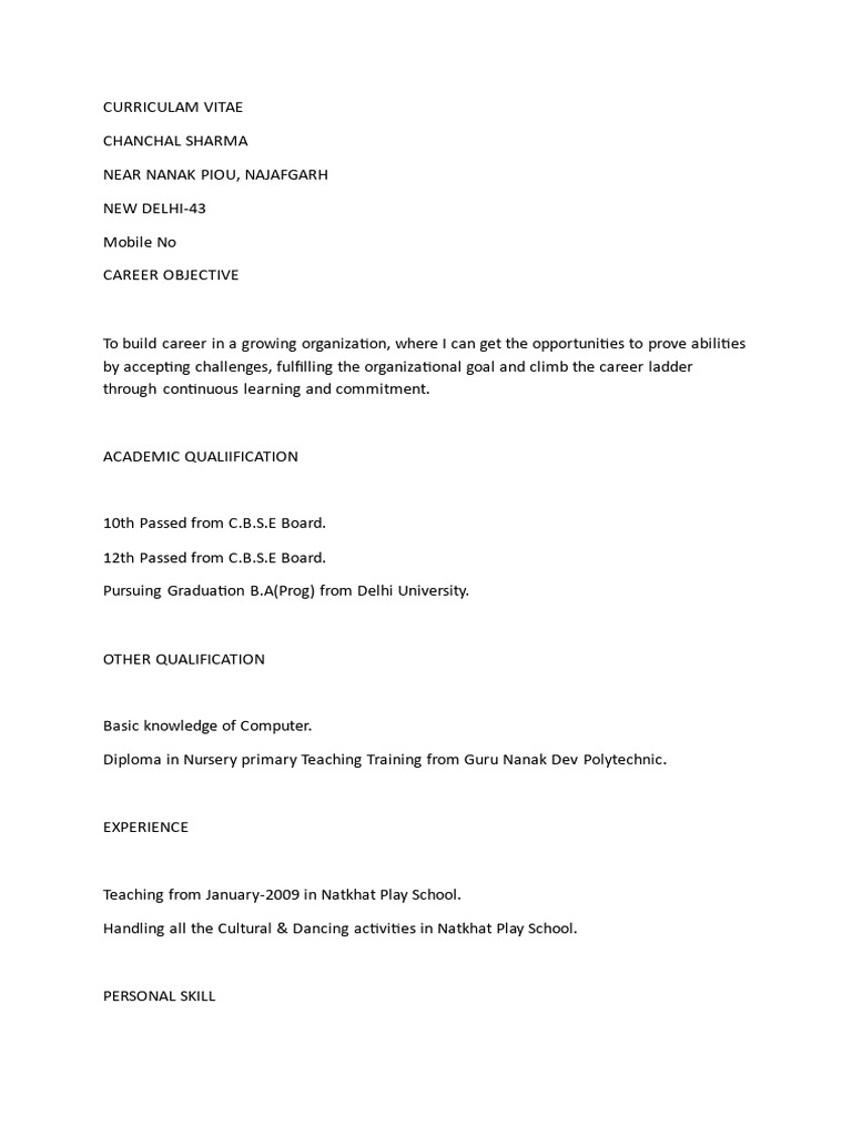 Curriculam Vitae | PDF