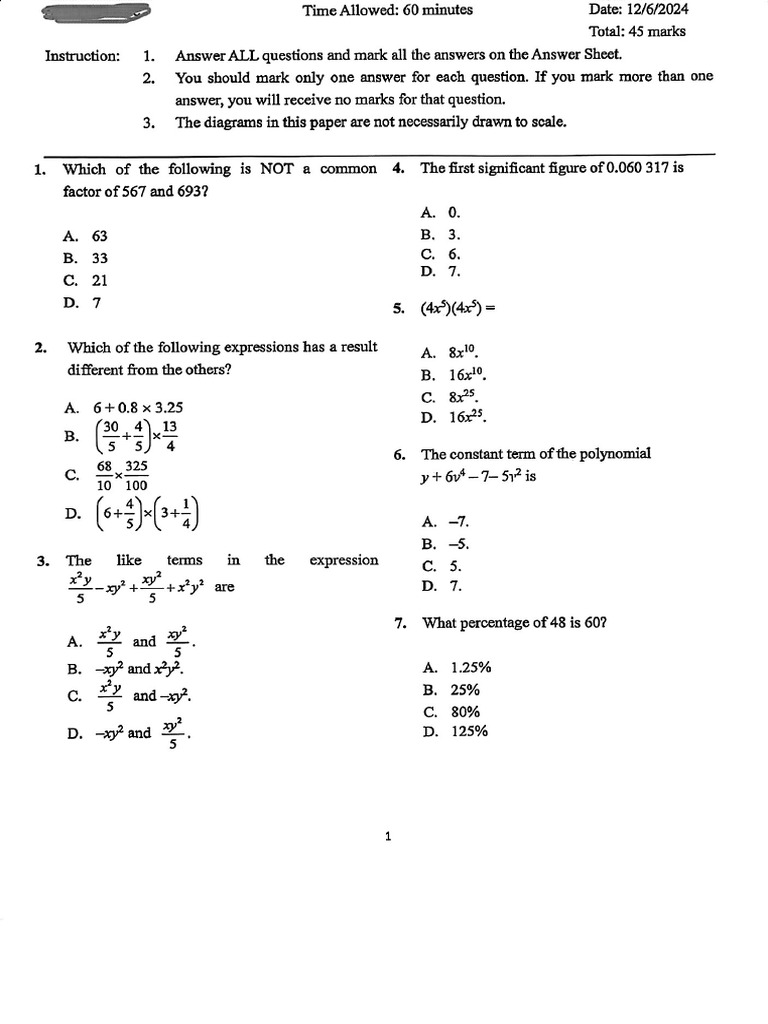 Maths S1 MC | PDF