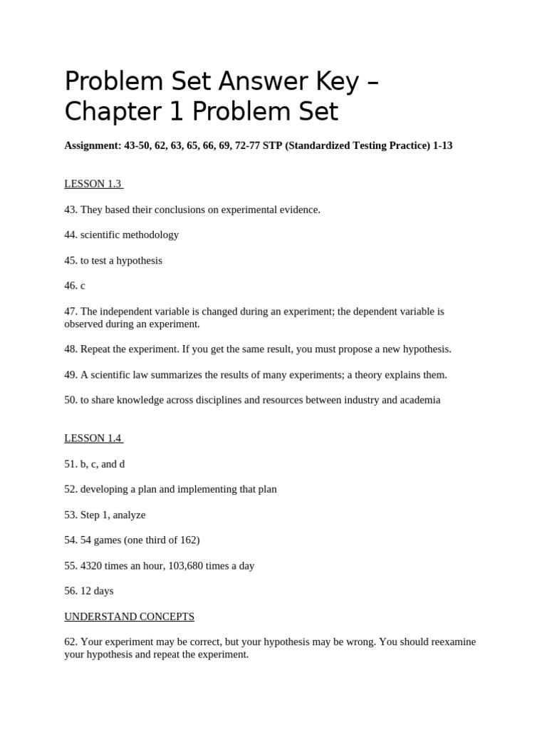 Problem Set Key Chapter 1 | PDF | Experiment