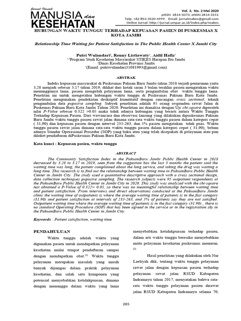 Waktu Tunggu dan Kepuasan Pasien Puskesmas | PDF