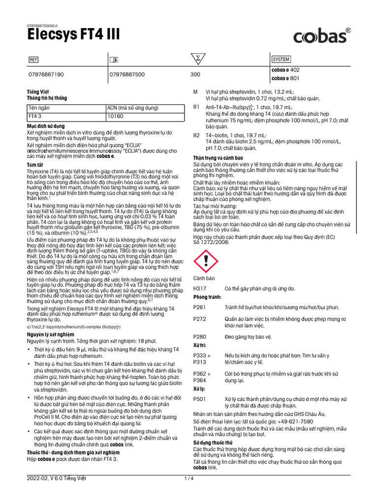 Insert - Elecsys FT4 III.07976887500.V6.Vi | PDF