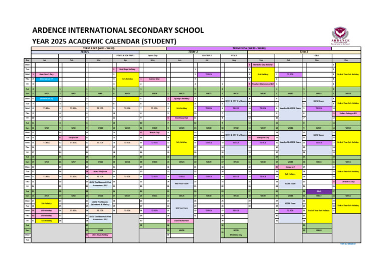 Ardence International School Calendar | PDF | Holidays | Observances