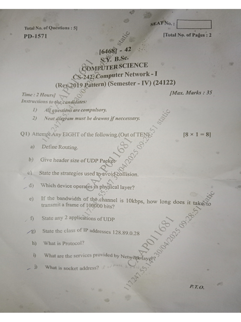 CN University Previous Question Paper | PDF