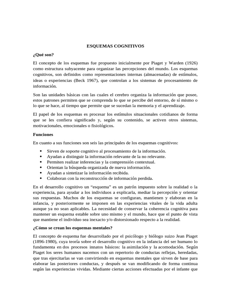 Esquemas Cognitivos: Definición y Tipos | PDF | Esquema (psicología ...