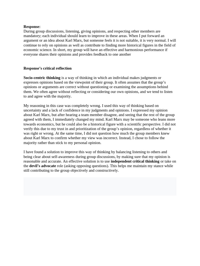 Response Reflection Stage 3 | PDF