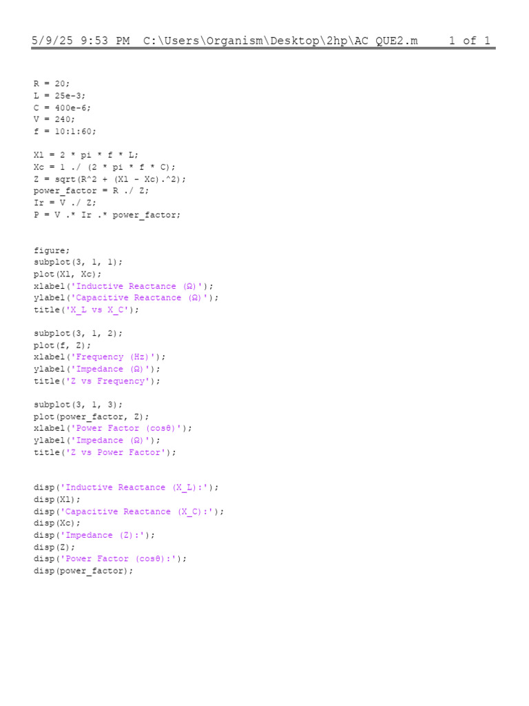 QUE2 AC Circuit | PDF