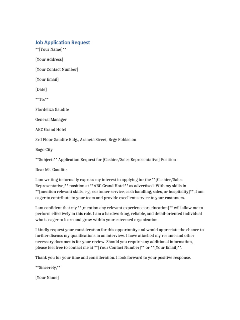 Job Application for ABC Grand Hotel | PDF