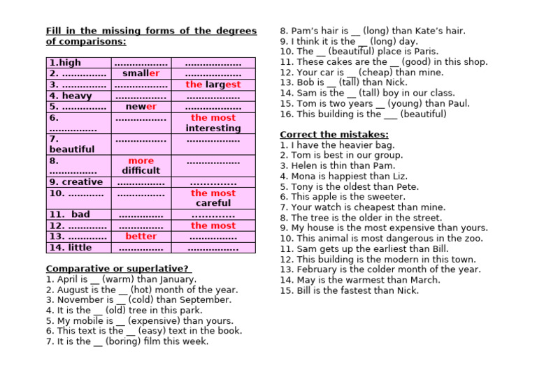 Degrees of Comparison Exercises | PDF | Chess Theory | Chess