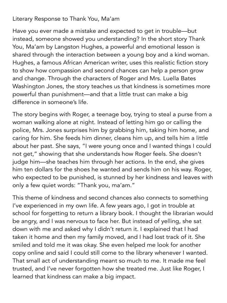 Literary Response To Thank You, Ma'Am | PDF