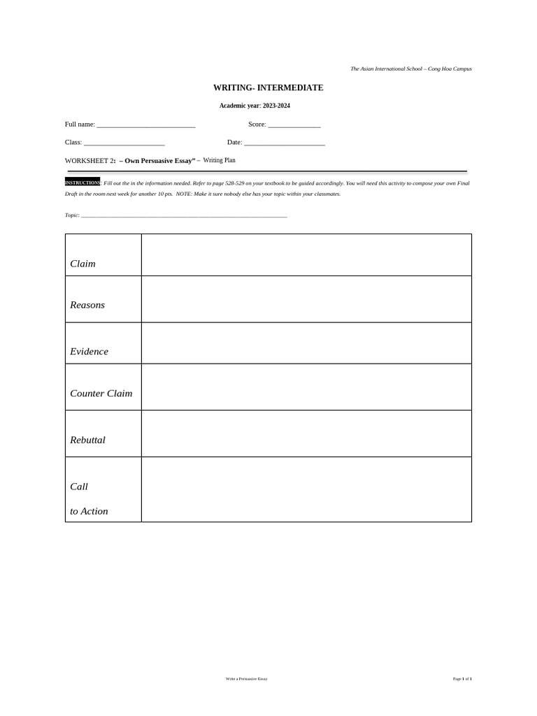 Worksheet 2 - Persuasive Essay | PDF