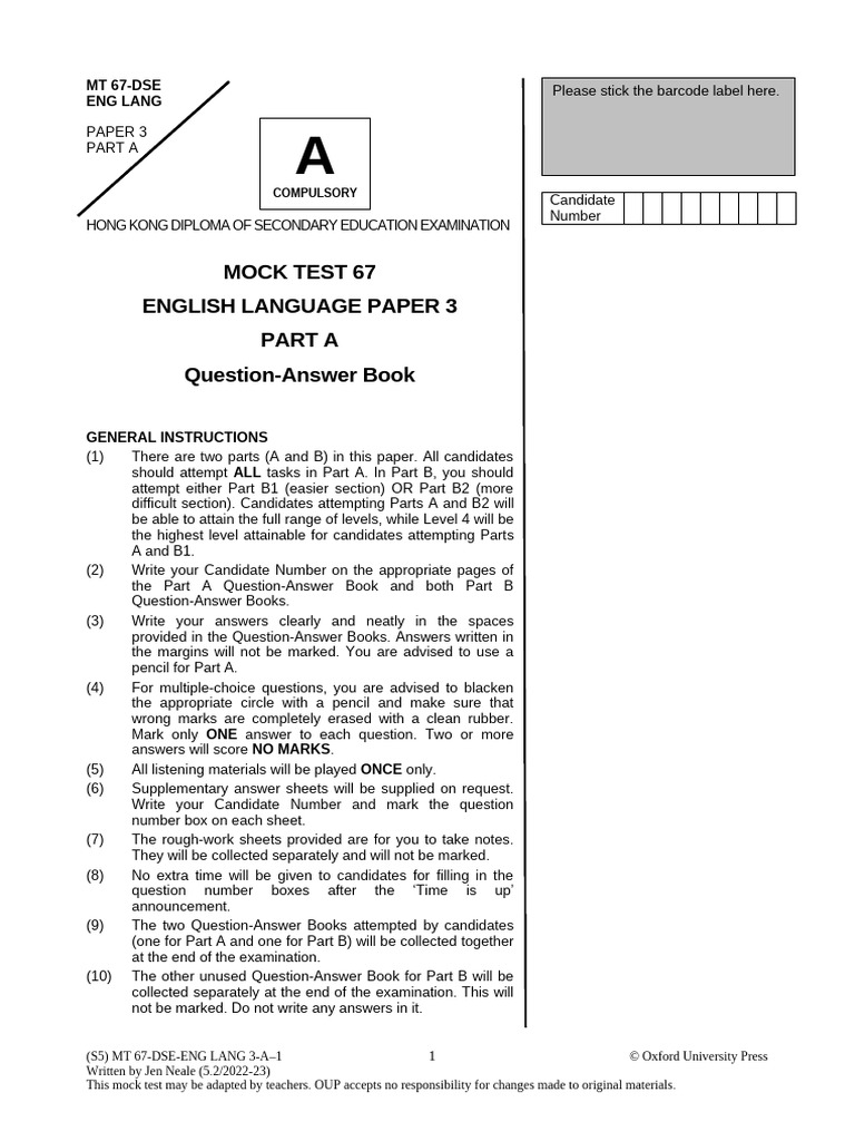 MT67 - Paper 3 - SE - 2223 - 5.2 | PDF | Oxford University Press | Singing