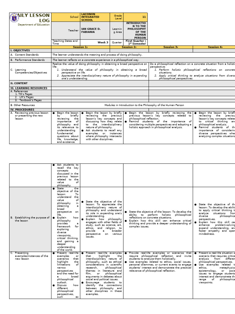DLL Philosophy QUARTER 1 WEEK 3 | PDF | Critical Thinking ...