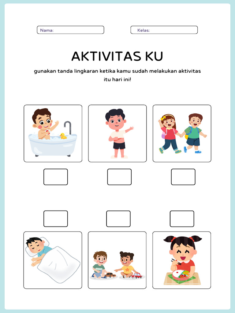Aktivitas Harian Lembar Kerja Biru Dan Cokelat Kartun Ilustratif | PDF