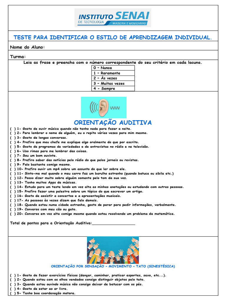 Atividade 6 Teste Para Identificar O Estilo De Aprendizagem Individual