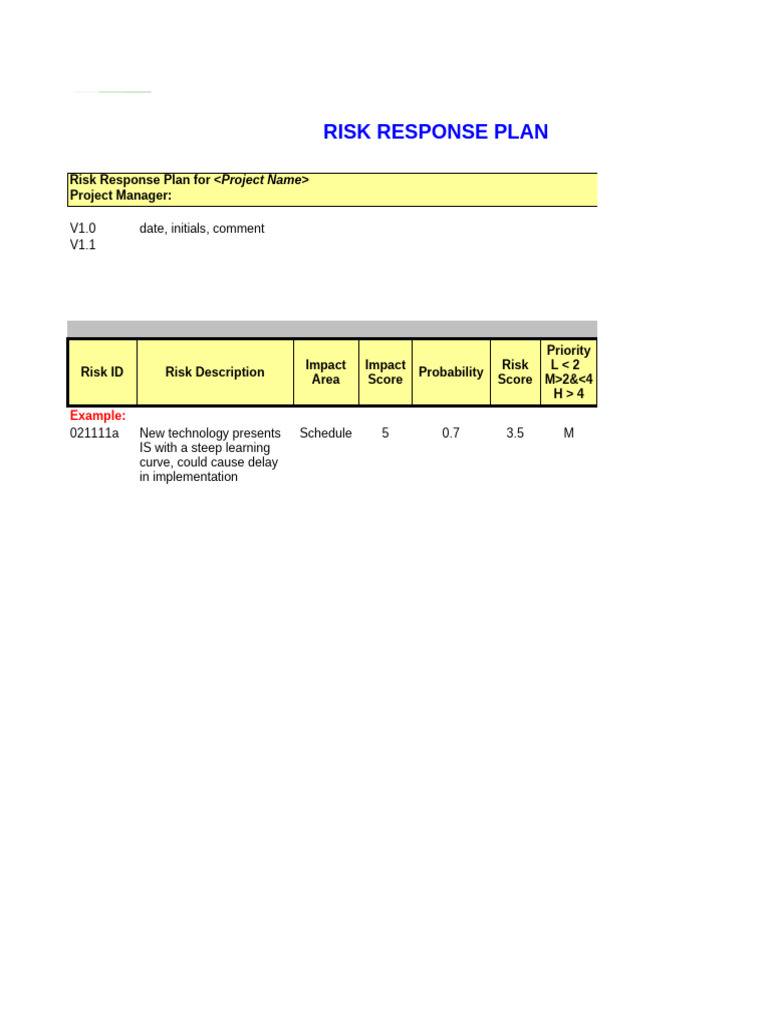 Risk Response Plan Template | PDF