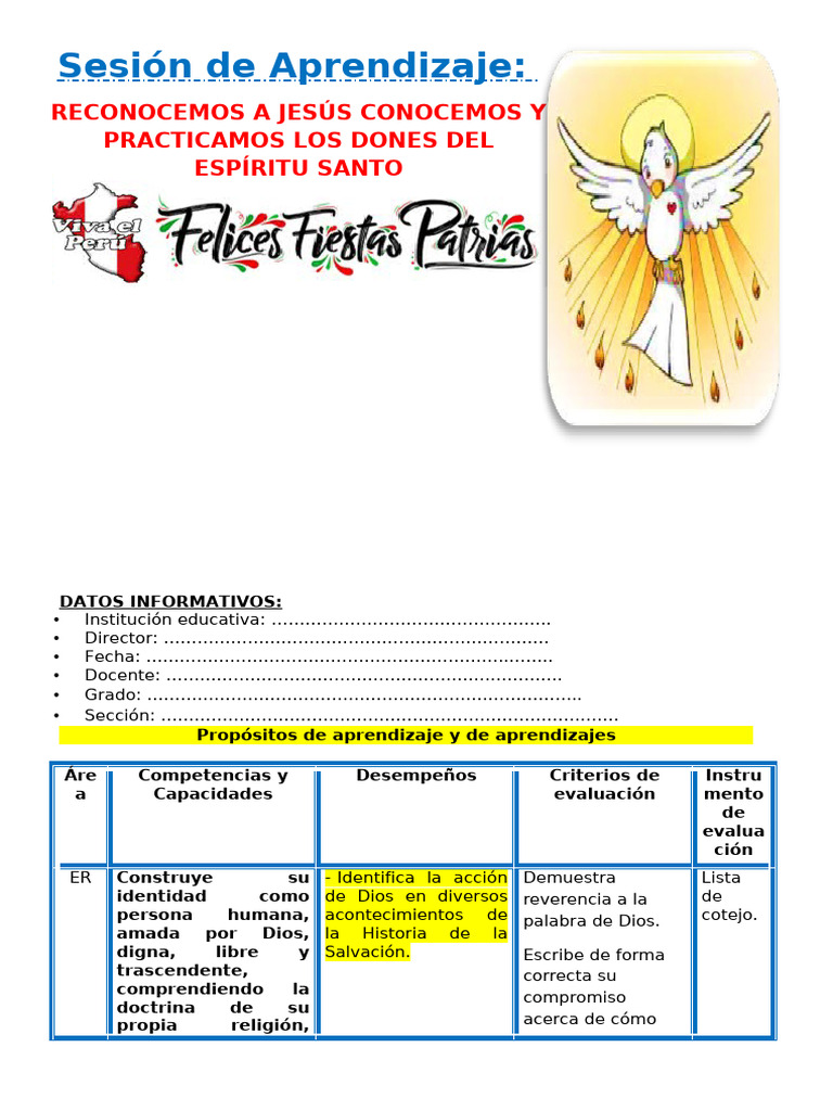 3° Sesión Día 2 Rel Reconocemos A Jesús Conocemos y Practicamos Los Dones Del Espíritu Santo ...