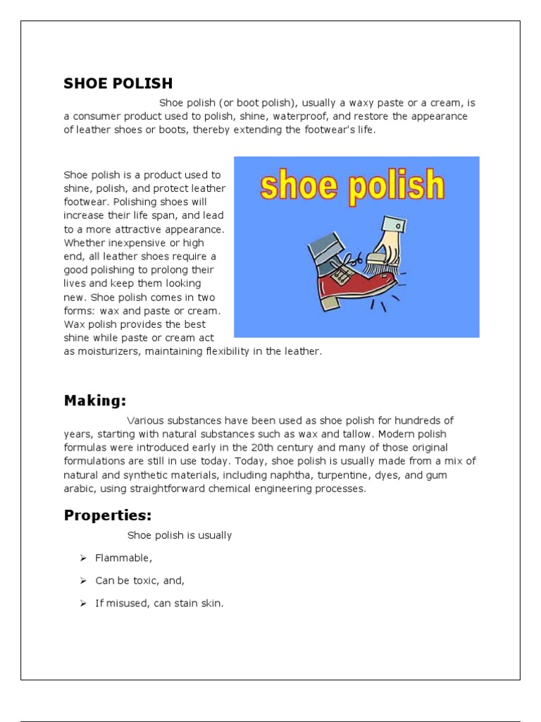 Shoe Polish: Ingredients and Process | PDF | Materials | Chemical ...
