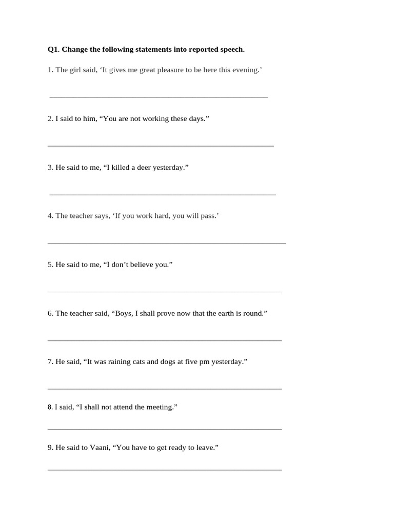 Reported Speech - Worksheet 1 | PDF
