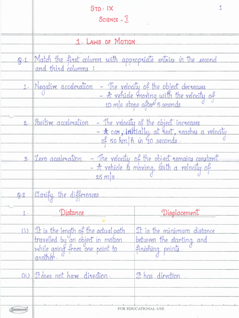 1 Laws of Motion Notes | PDF