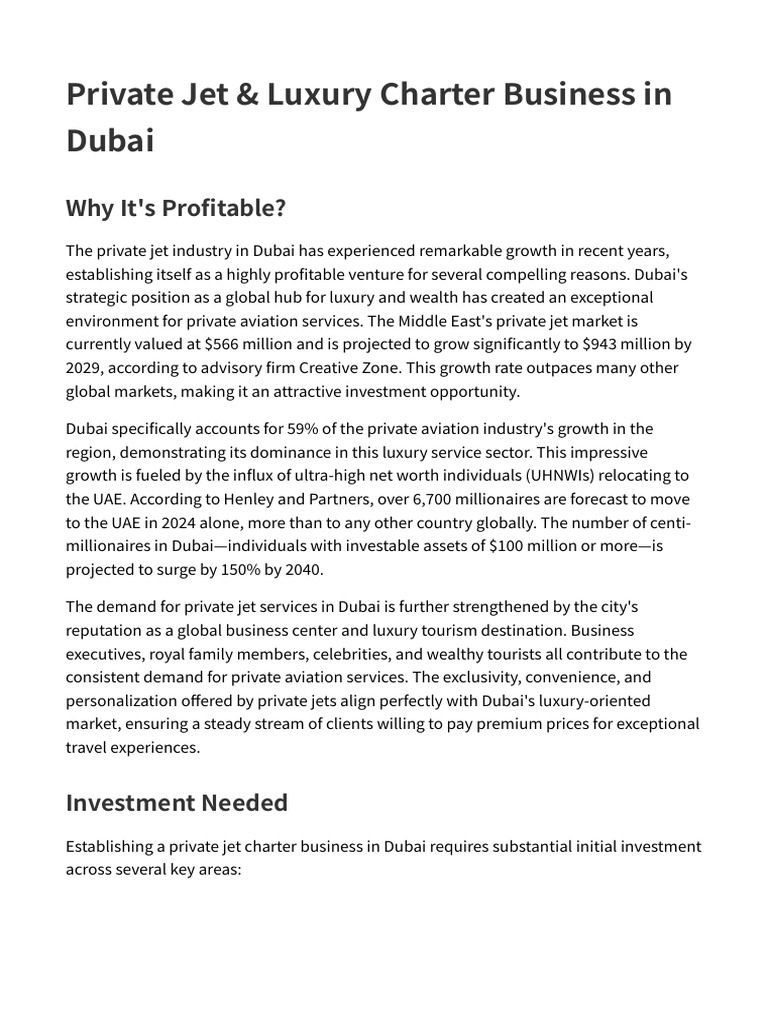 Dubai's Private Jet Charter Profitability | PDF | Pricing | Insurance
