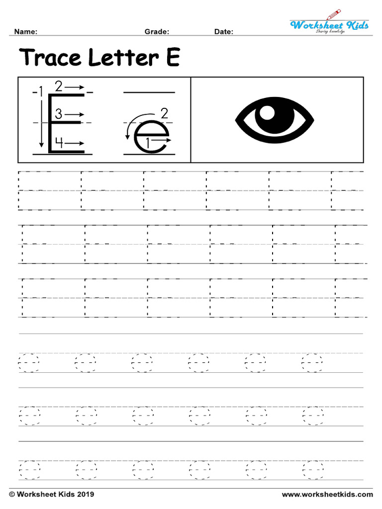 Alphabet Letter E Writing Practice Sheet | PDF