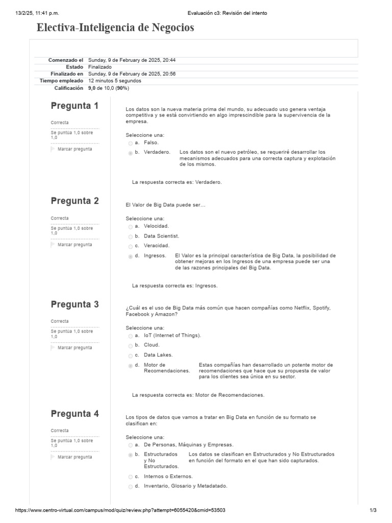 Evaluación c3 - Revisión Del Intento | PDF | Apache Hadoop | Big Data