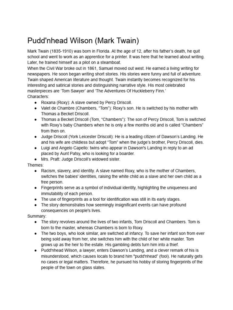 Pudd'nhead Wilson: Identity and Justice | PDF