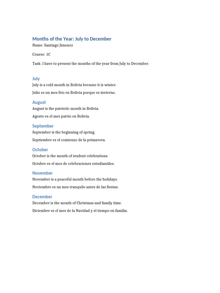 Months July To December Santiago Jimenez | PDF