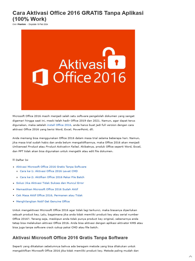 Cara Aktivasi Office 2016 GRATIS Tanpa Aplikasi (100% Work) | PDF