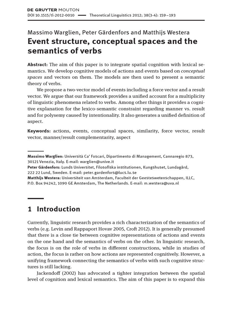 Gardenfors__even Structures Conceptual Spaces and the Semantic of Verbs 2 | PDF | Semantics ...