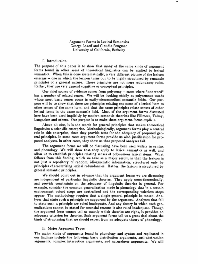 Lakoff Argument Forms in Lexical Semantics | PDF