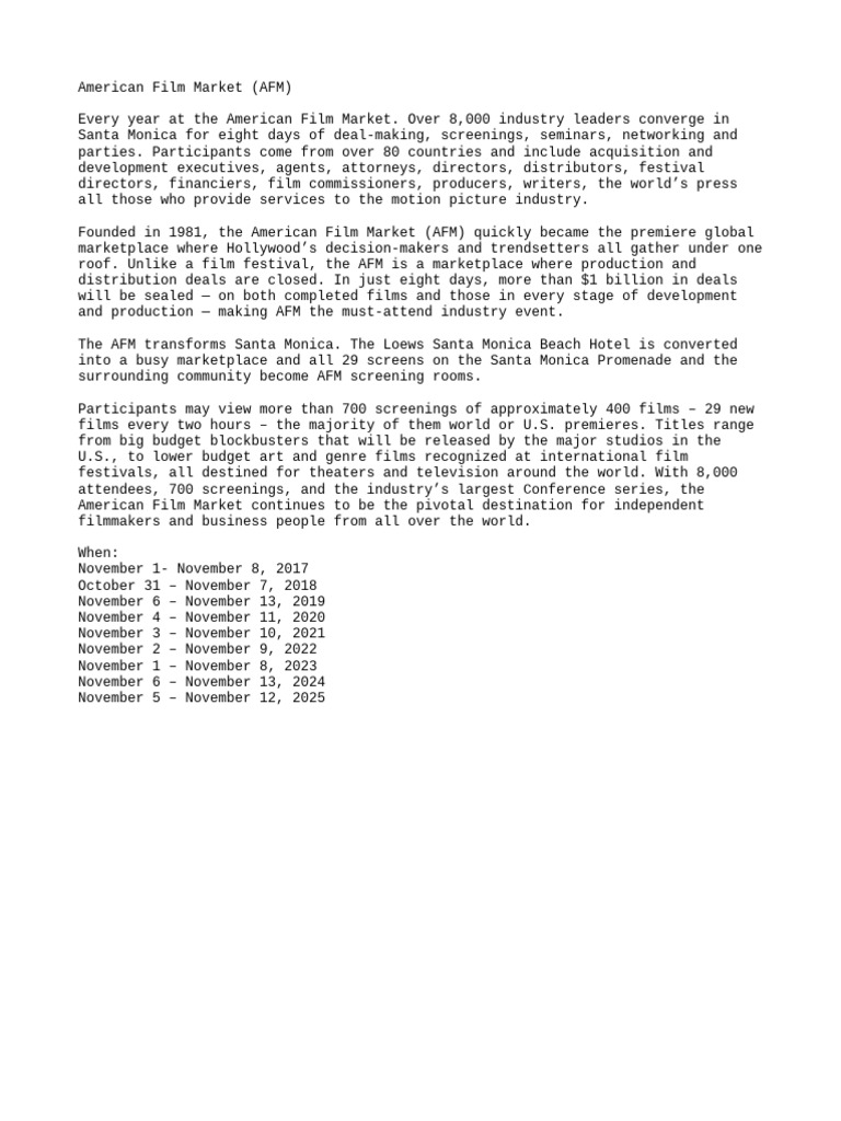 American Film Market 2025 Dates | PDF