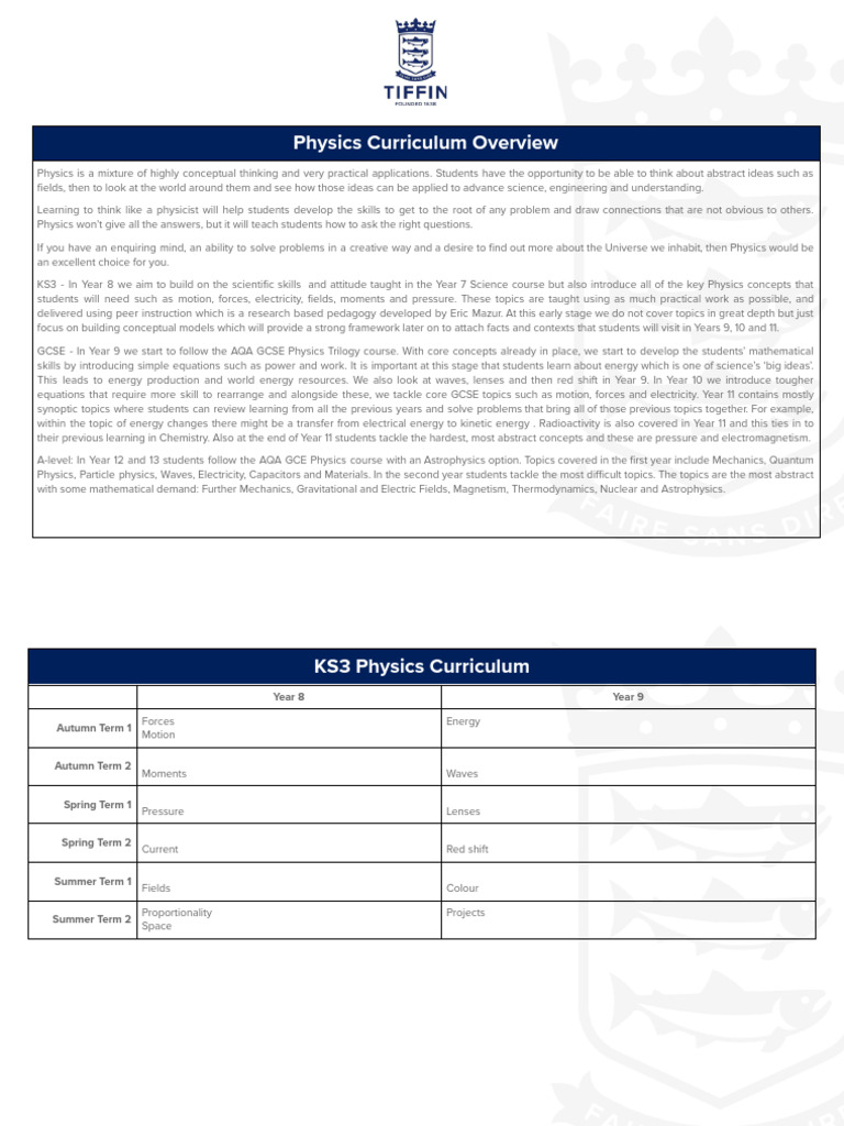 Physics Curriculum Overview and Structure | PDF | Physics | Force
