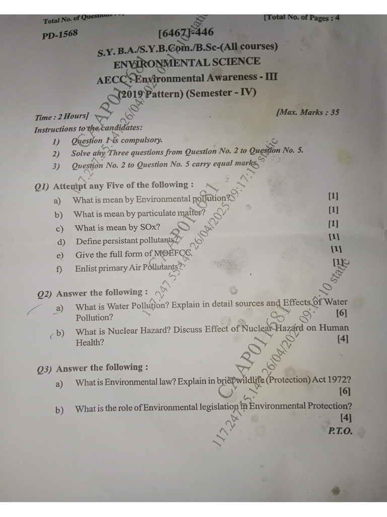 EVS Previous Question Paper | PDF